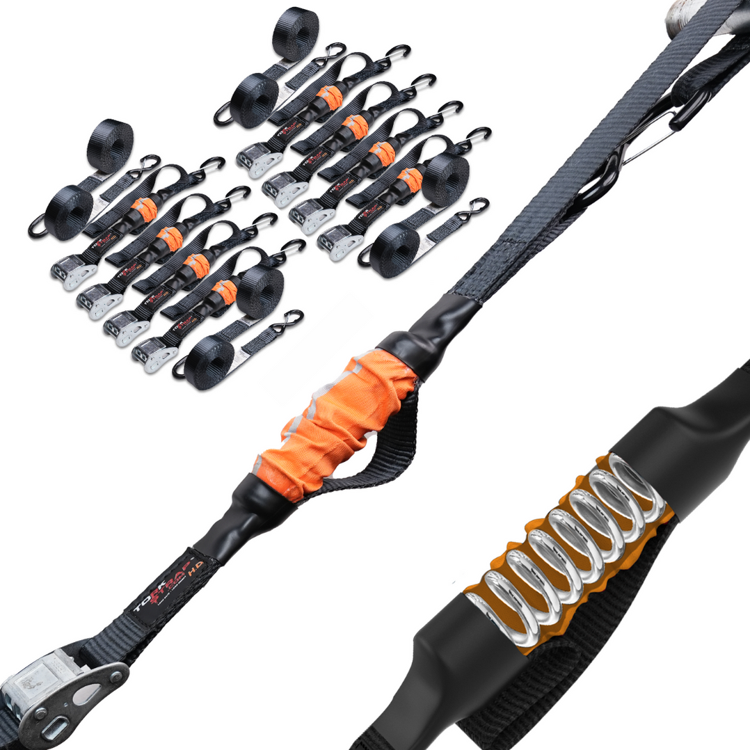 TorkStrap HD750 | 14'x1.5'' Spring Loaded Tie Down Straps - Adapts to